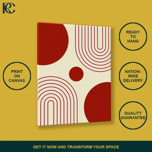 Simple Maroon Circle With Arch Lines Minimalist Wall Art | Royale Canvas